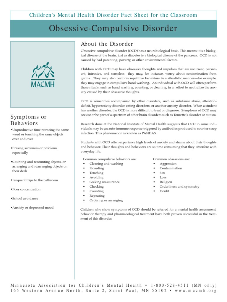 Childhood OCD Fact Sheet | PDF | Obsessive–Compulsive Disorder ...