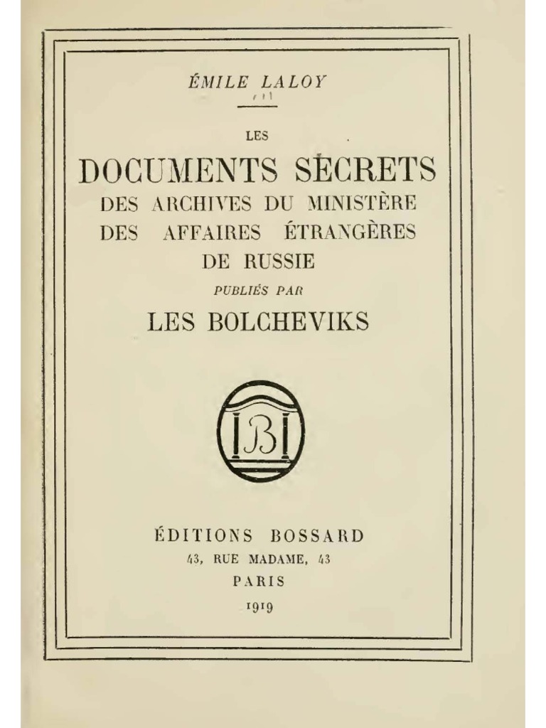 Laloy Emile Documents Secrets Par Bolcheviks | PDF