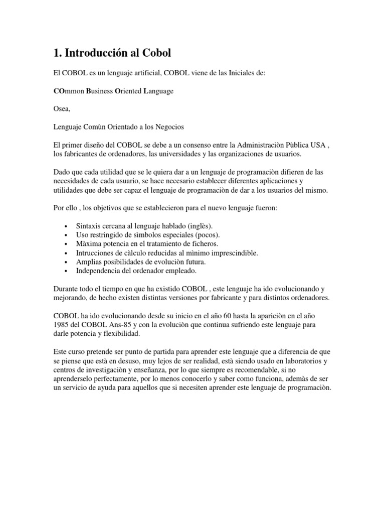 Cobol-Intro Al Cobol | PDF | Lenguaje de programación | Programa de computadora