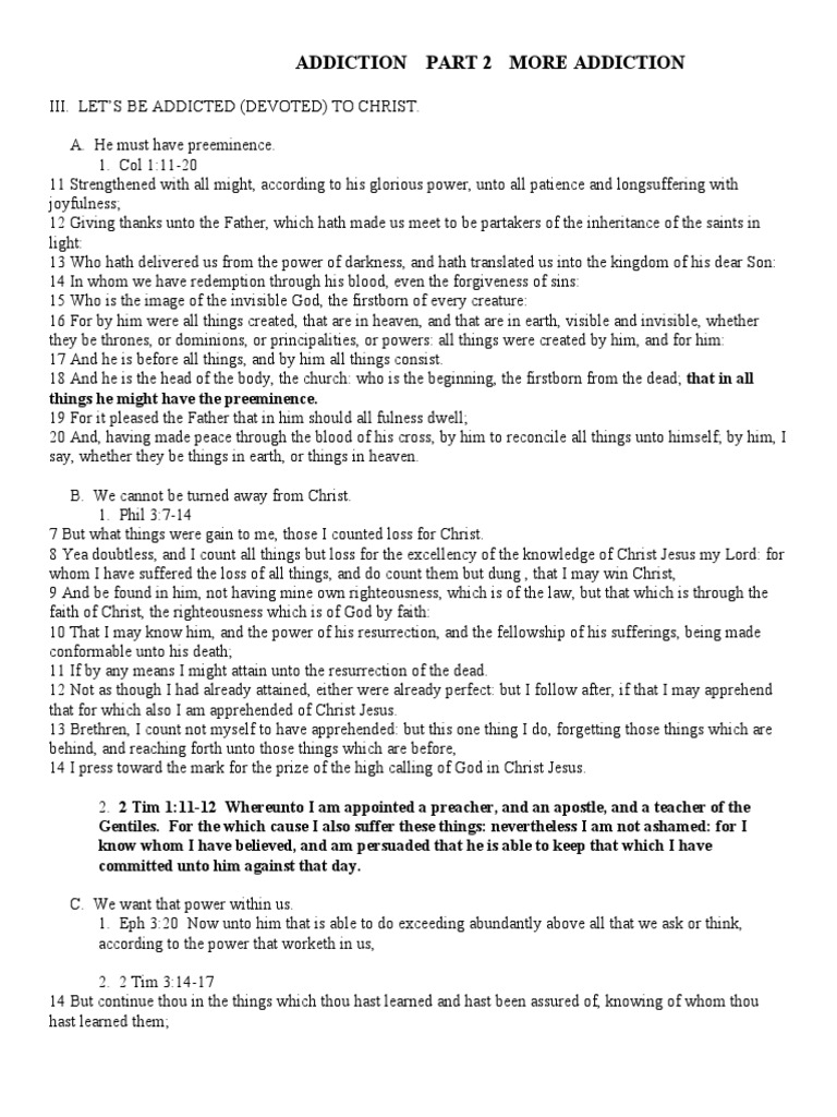 Addiction Part 2 (More Addiction) Outline and Sermon by Charles A. Yawn ...