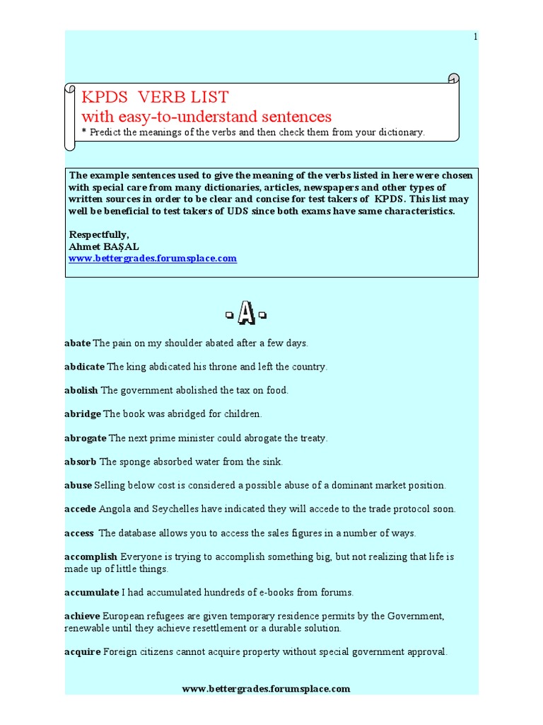 Kpds Verb List With Easy-To-Understand Sentences | PDF | Taxes | Weather