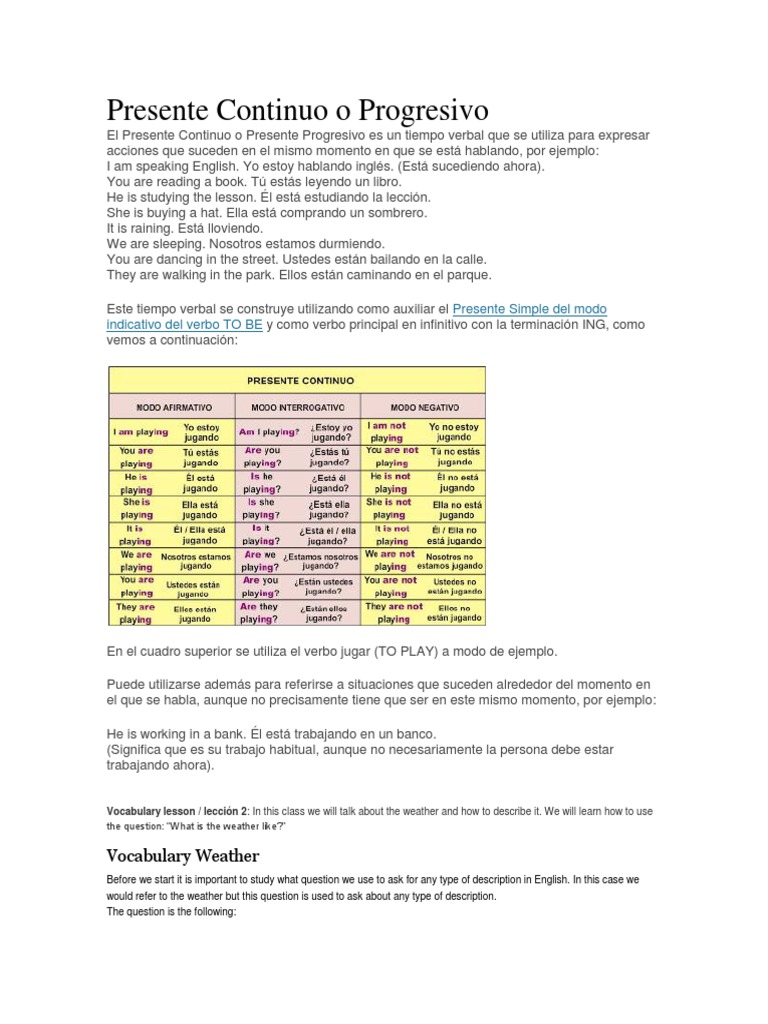 Presente Continuo o Progresivo | PDF | Verbo | Sabor