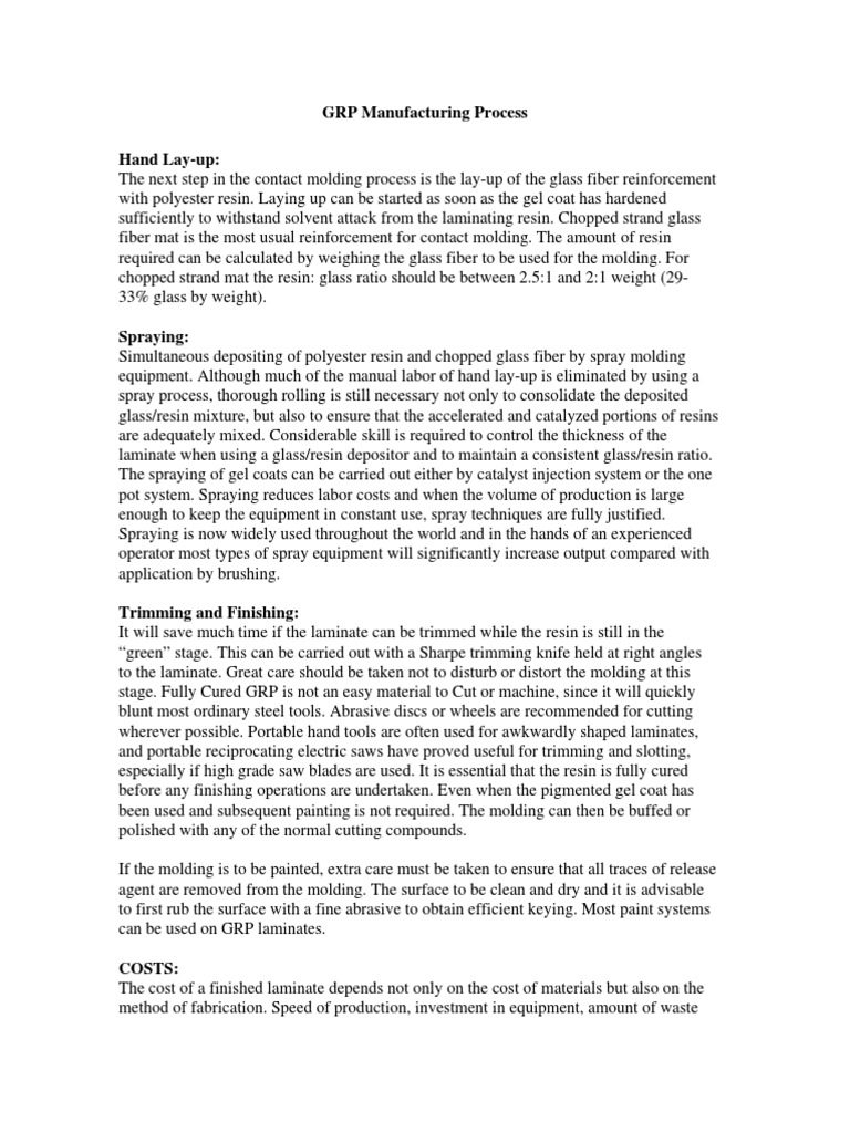 GRP Manufacturing Process | PDF | Fiberglass | Building Materials