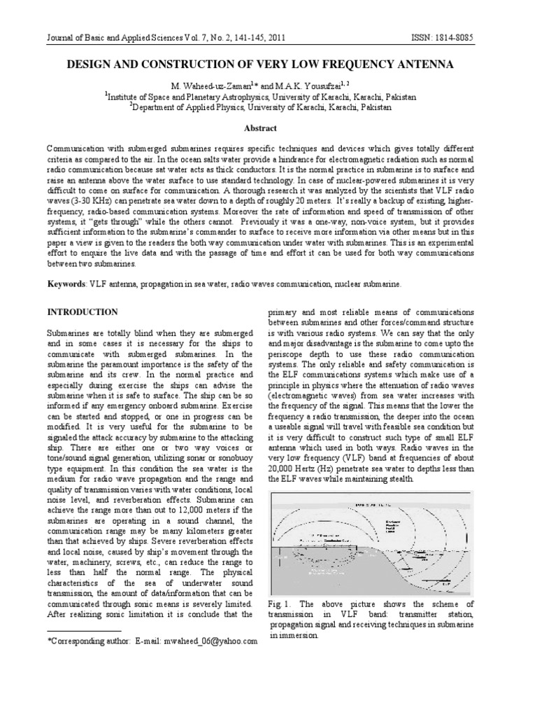 Design and Testing of a Very Low Frequency Antenna for Underwater ...