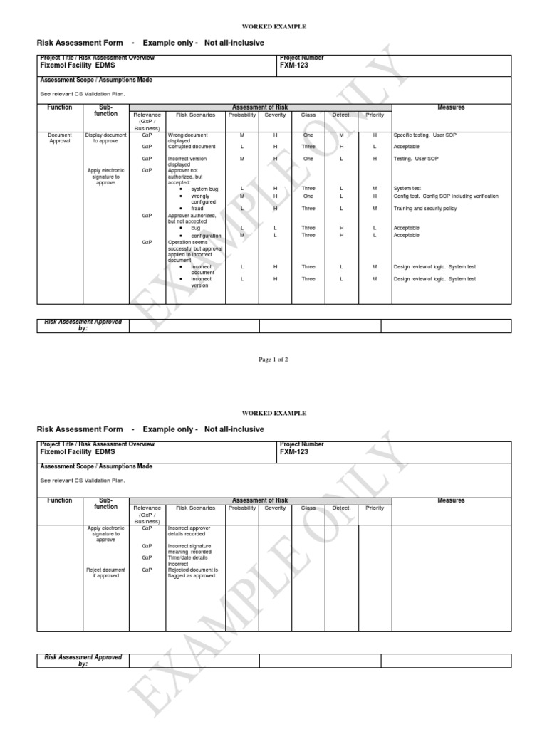 Risk Assessment Example For CSV - EDMS | PDF | Risk Assessment | Risk