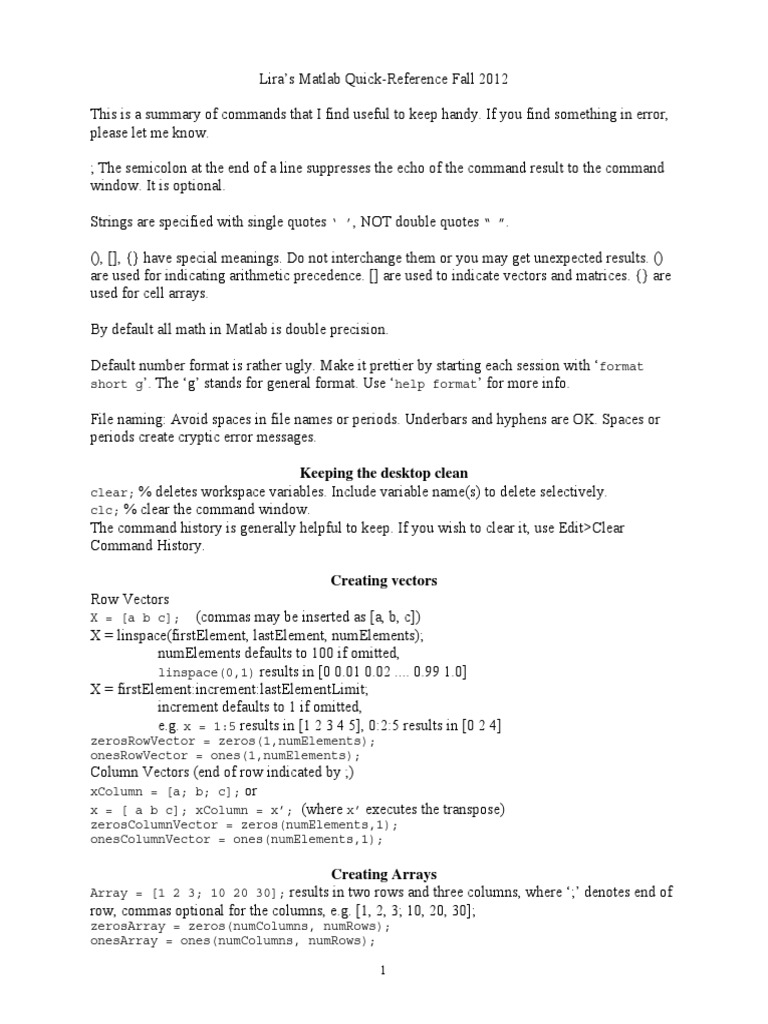 Matlab QuickRef | Download Free PDF | Integral | Matlab