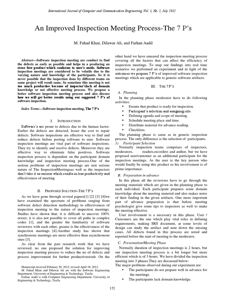 An Improved Inspection Meeting Process-The 7 P S | PDF | Software Bug ...