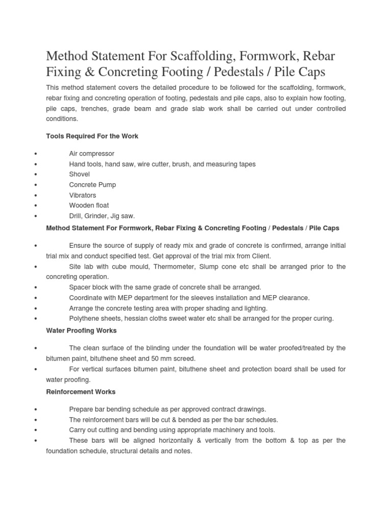 Method Statement For Scaffolding | PDF | Deep Foundation | Concrete