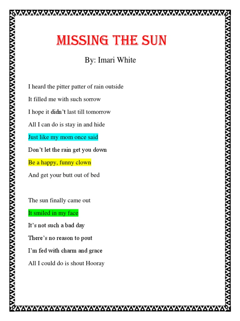 Missing the Sun: A Poetic Reflection | PDF