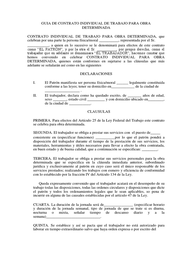Guía de Contrato para Obra Determinada | PDF | Tiempo de trabajo | Salario