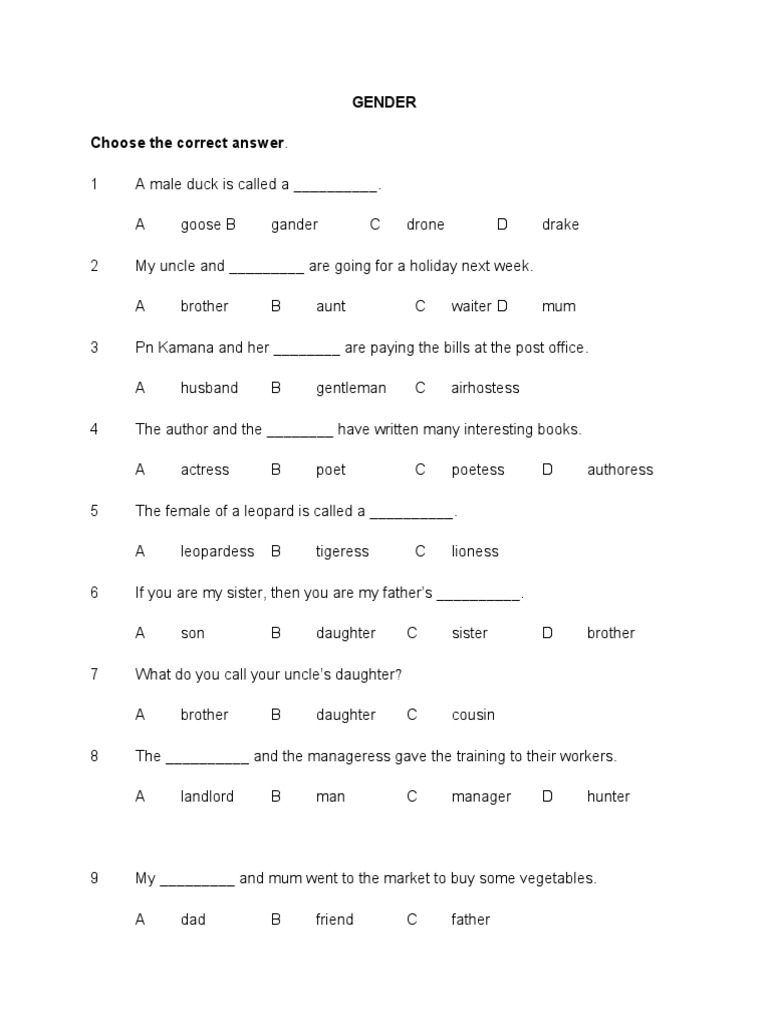 Gender Choose The Correct Answer | PDF