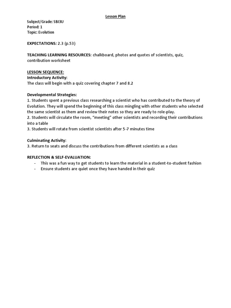Evolution Lesson Plan for SBI3U | PDF