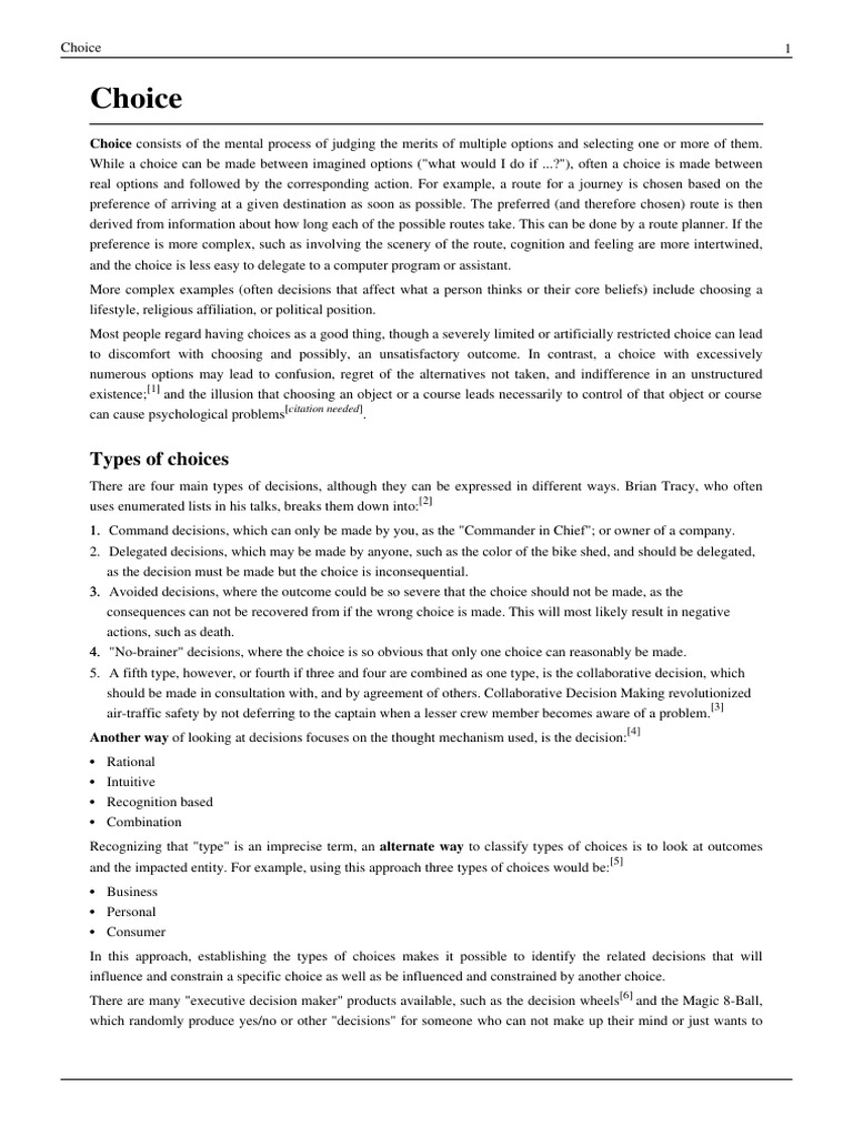 Choice: Types of Choices | PDF | Choice | Psychological Attitude