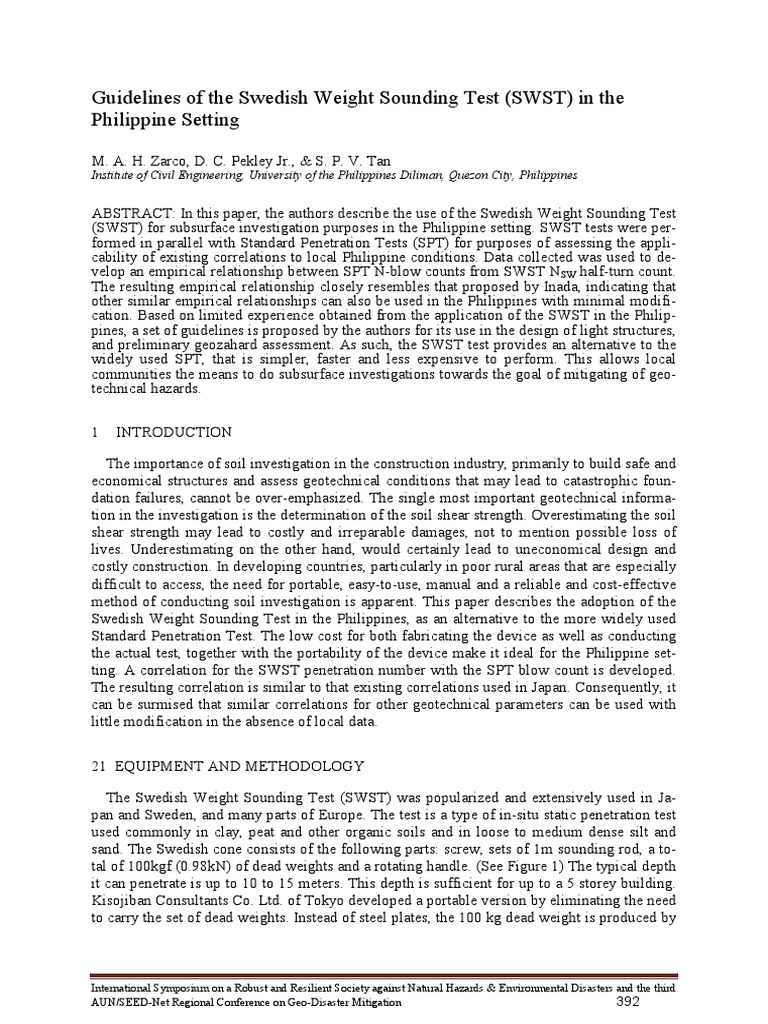 Guidelines for Swedish Weight Sounding Test | PDF | Geotechnical ...