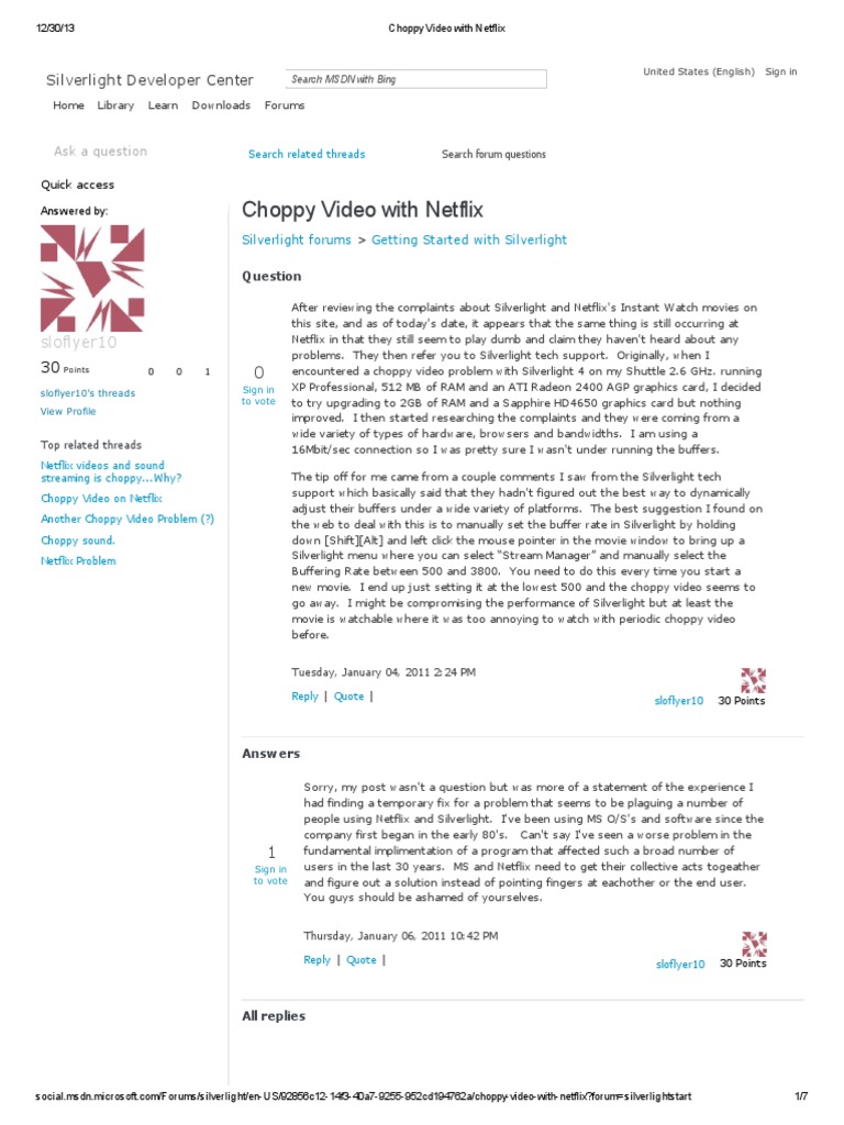 Choppy Video With Netflix | PDF | Microsoft Silverlight | Netflix