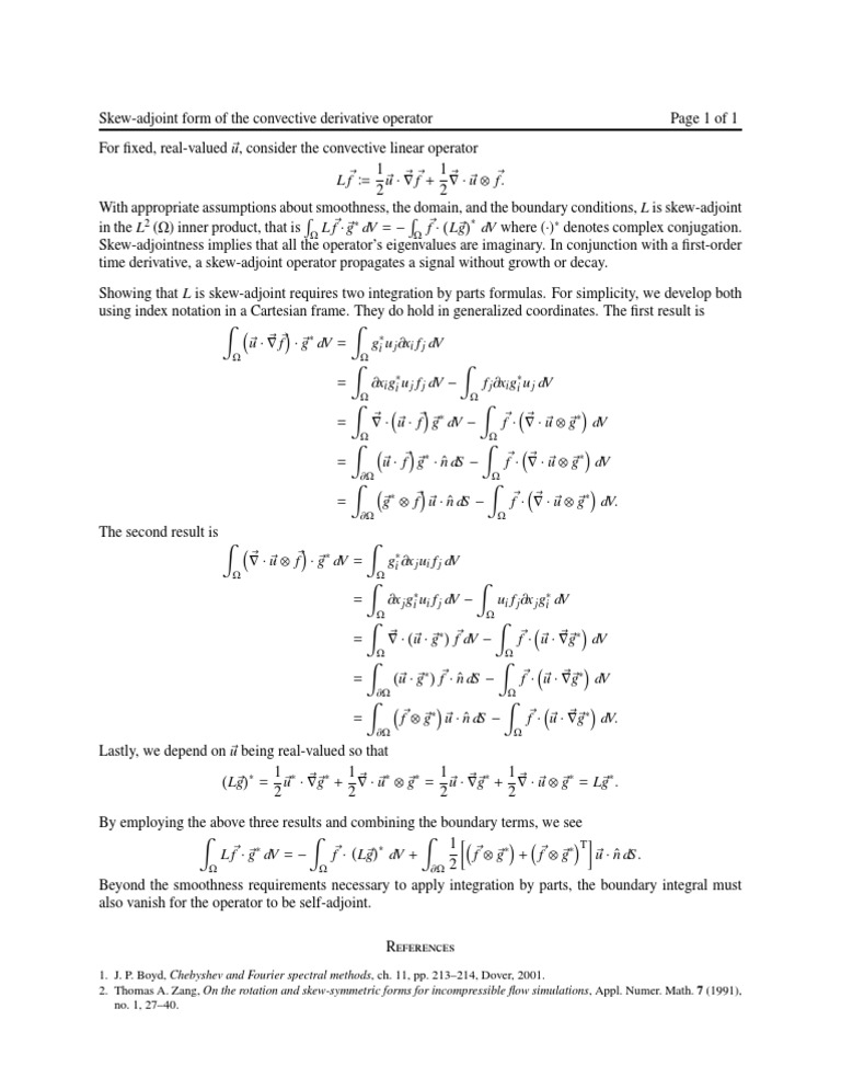 The Skew-Adjoint (Skew-Symmetric) Form of The Convective Derivative ...