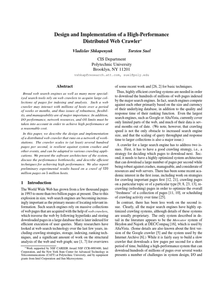 Design And Implementation Of A High Performance Distributed Web Crawler Pdf Domain Name