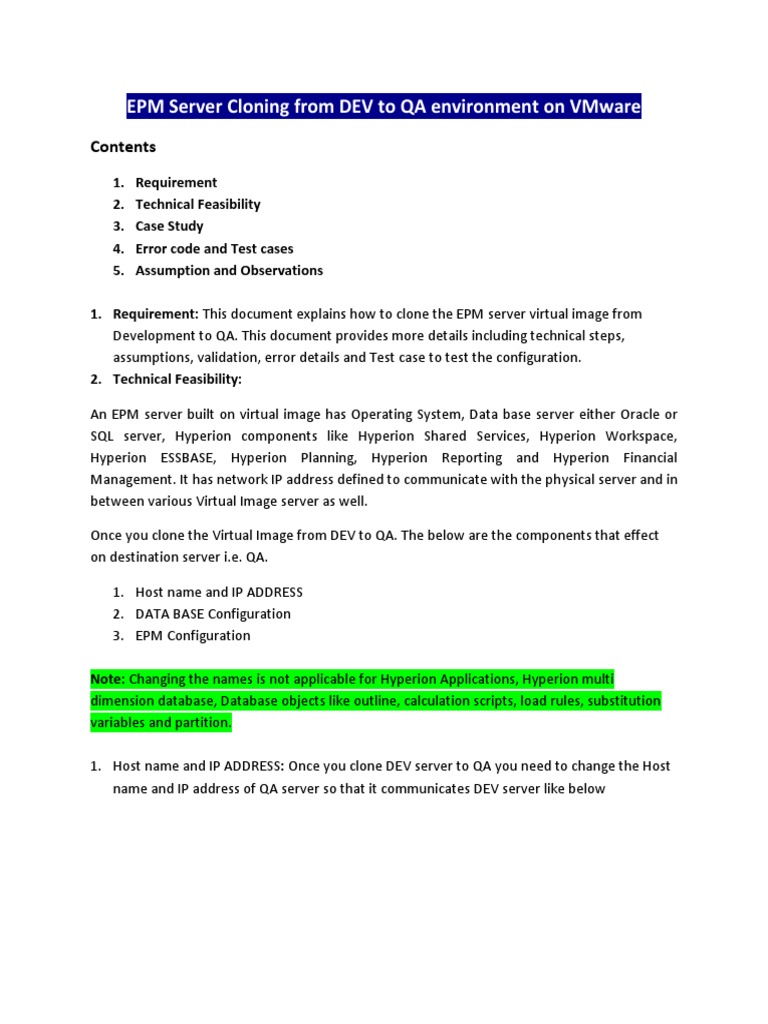Hyperion VMware Cloning | PDF | Databases | Server (Computing)