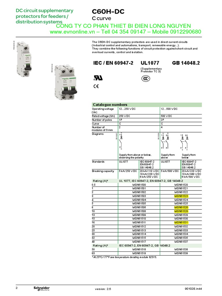 MCB C60H-DC | PDF | Direct Current | Electric Current