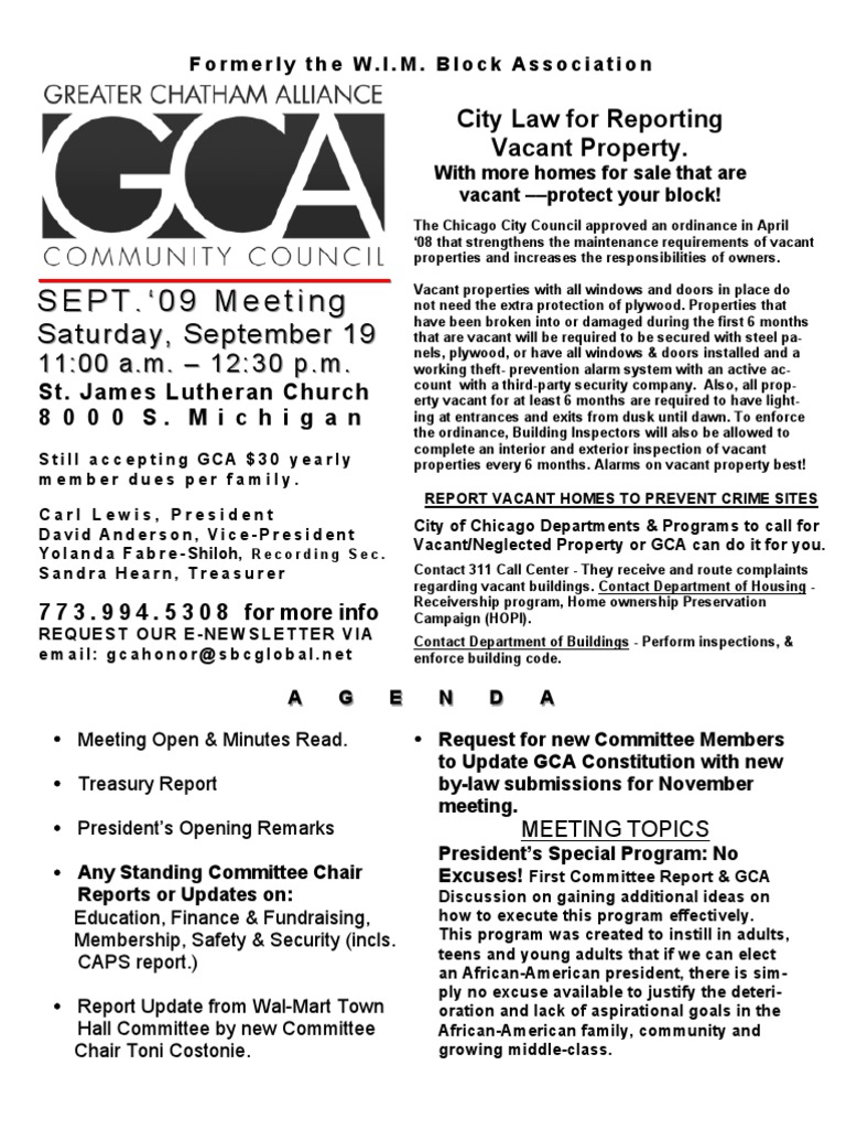 September 09 Gca Meeting Flyer | PDF | Justice | Crime & Violence