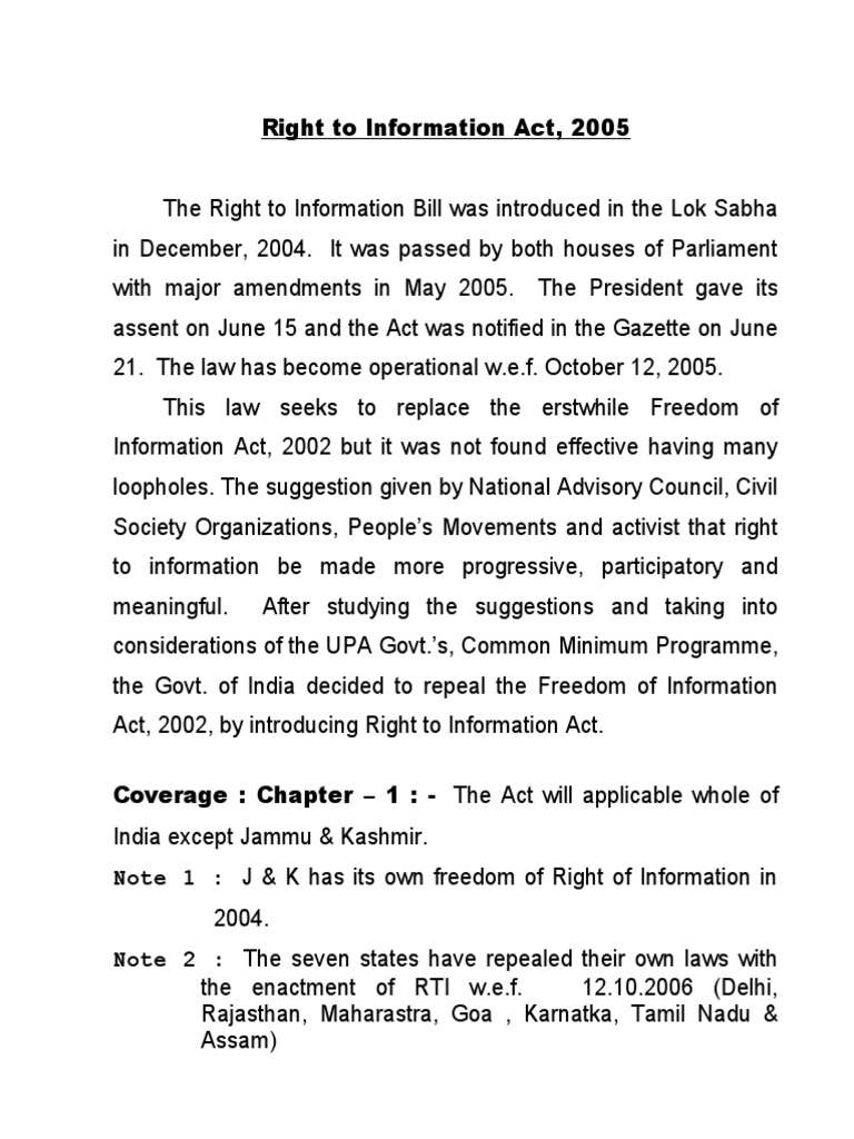 RTI Act-2005 Important Points | PDF | Government Information | Government