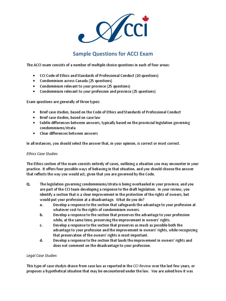 ACCI Exam Sample Qs | PDF | Condominium | Profession