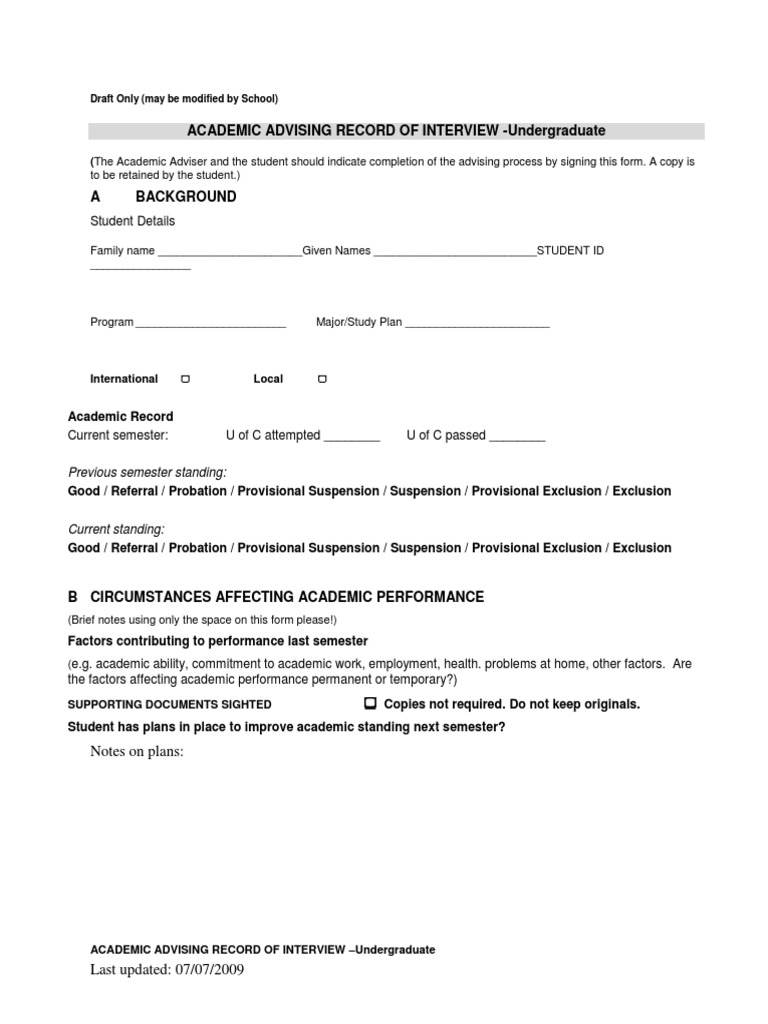 Academic Advising Interview Record | PDF | Interview | Students