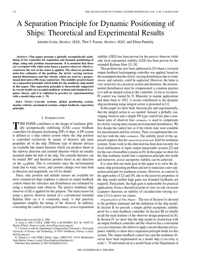 A Separation Principle For Dynamic Positioning of Ships: Theoretical ...