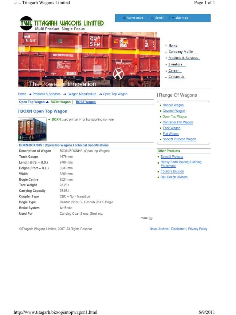 BOXN Open Top Wagon Specifications | PDF