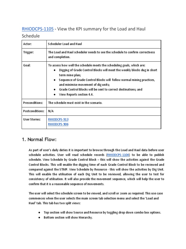 RHIODCPS-1105: View The KPI Summary For The Load and Haul Schedule ...