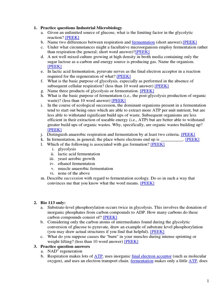Practice Questions Industrial Microbiology | PDF | Fermentation ...