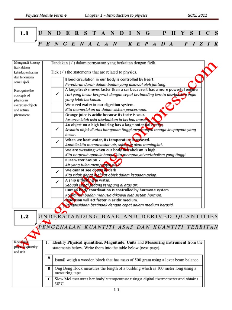 Form 4 Physics Chapter 1 & 2 | PDF | Observational Error | Pressure ...