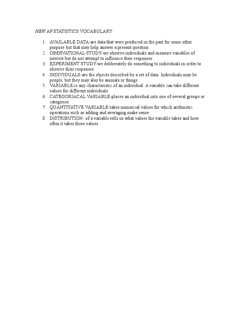 AP Statistics Vocabulary | PDF