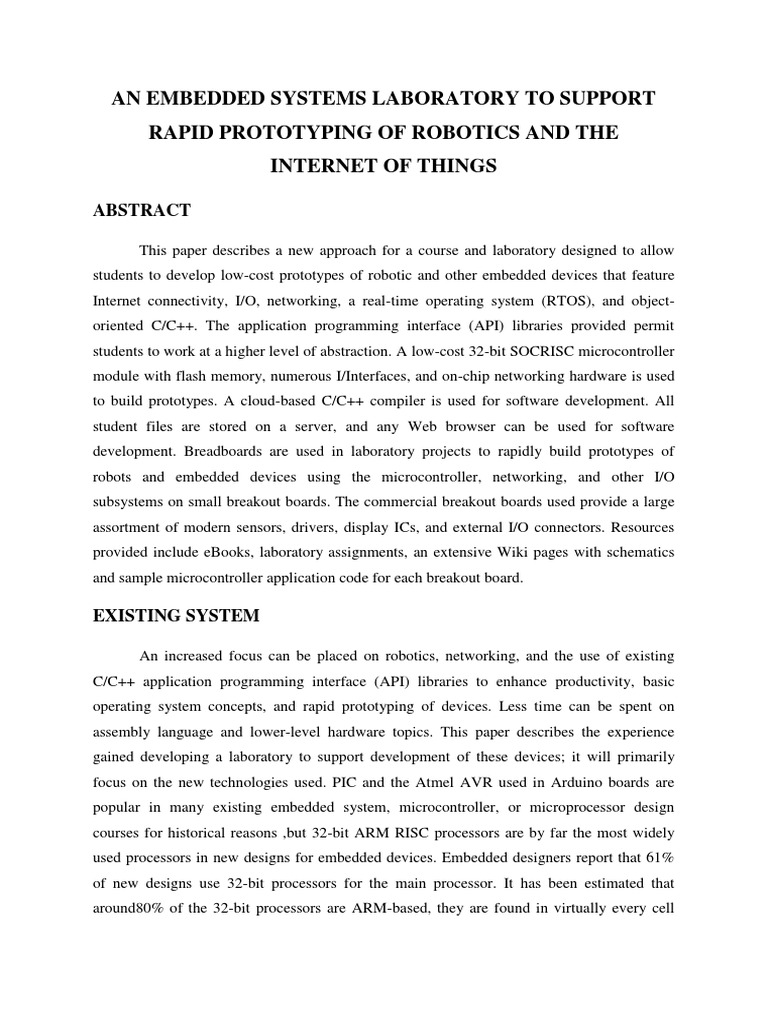 An Embedded Systems Laboratory To Support Rapid Prototyping of Robotics and The Internet of ...