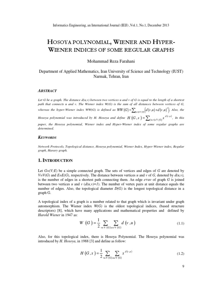 Hosoya Polynomial, Wiener and Hyper-Wiener Indices of Some Regular Graphs | PDF | Vertex (Graph ...