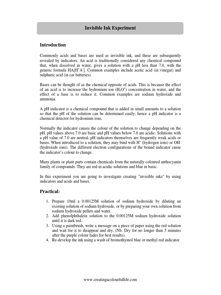 Invisible Ink Experiment | PDF | Ph | Acid