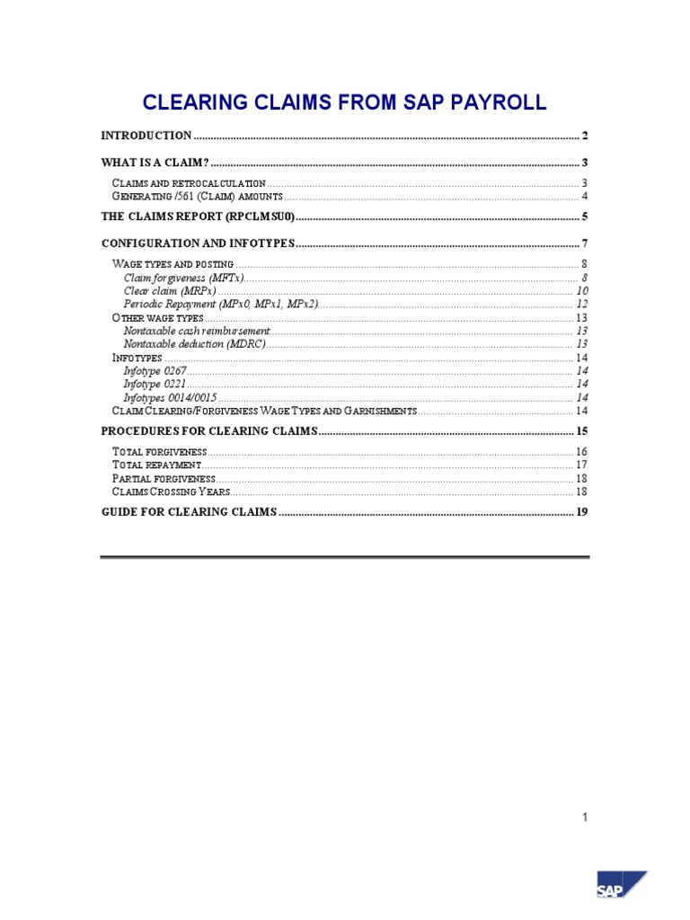 CLEARING CLAIMS IN SAP PAYROLL | PDF | Garnishment | Payroll