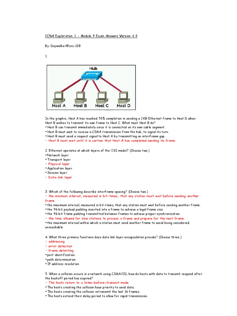 Ccna Exploration 1 Module 9 Exam Answers Version 40 Pdf Ethernet