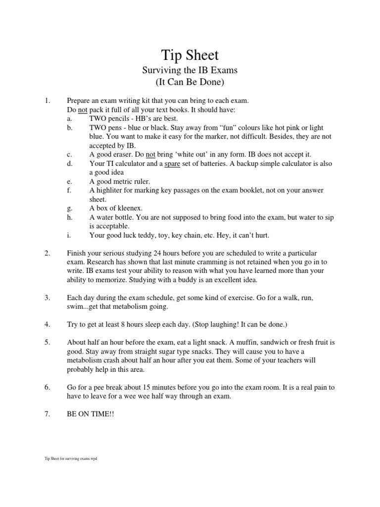 Tip Sheet For Surviving Exams | PDF | Career & Growth | Language Arts ...