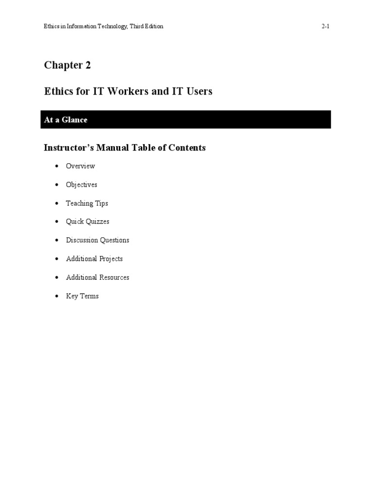 Ethics in Information Technology - Chapter 2 (Instructors Manual) 3rd ...