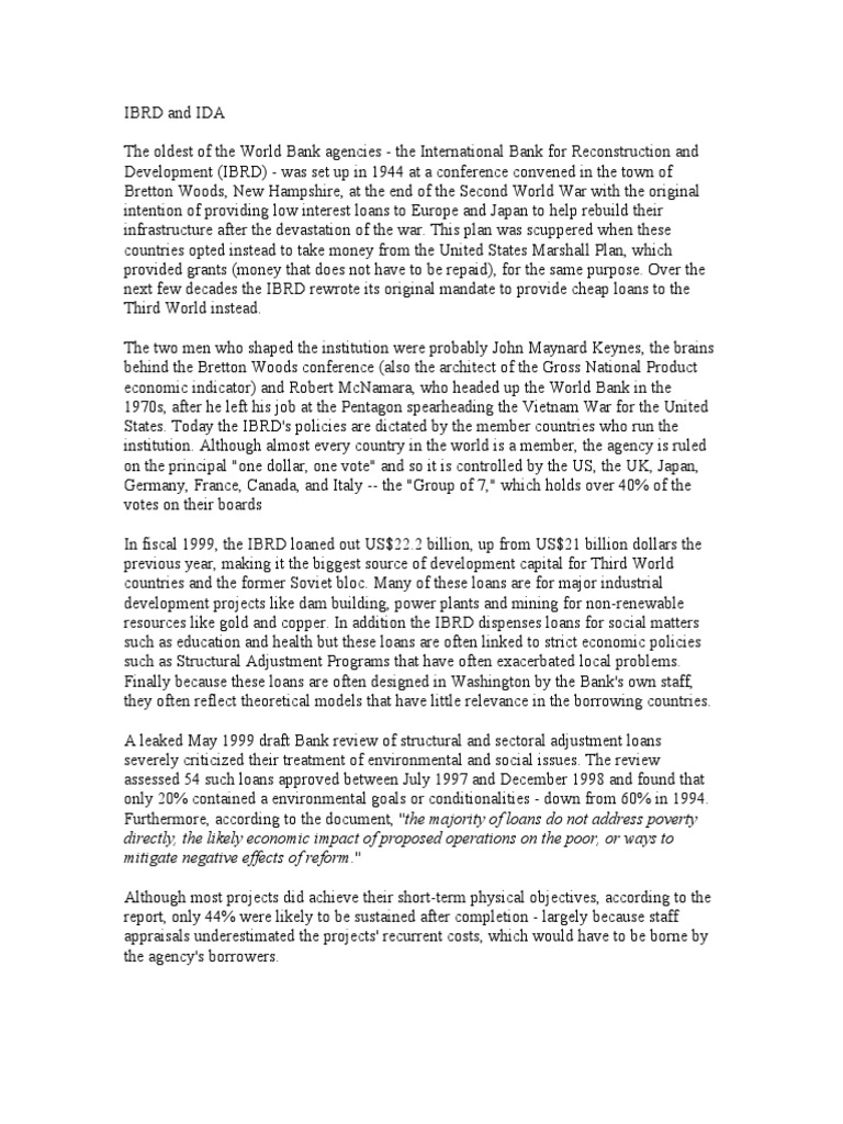 An Overview of the International Bank for Reconstruction and ...