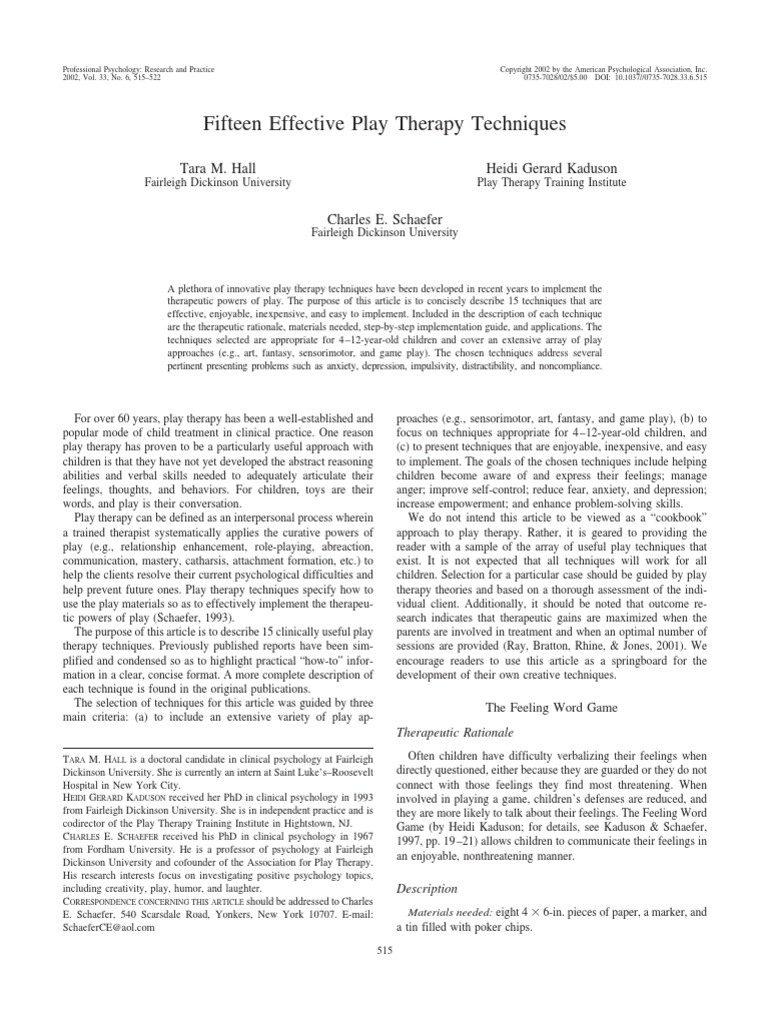 Fifteen Effective Play Therapy Techniques | PDF