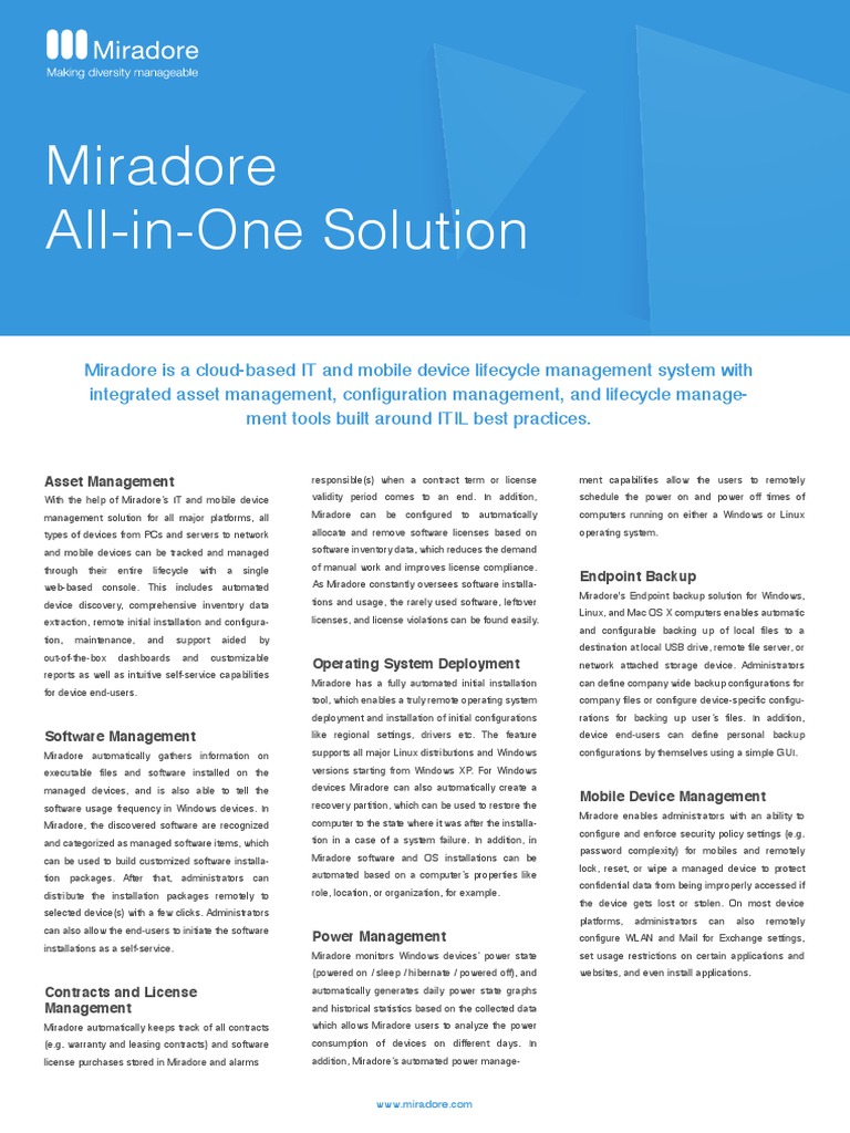 Miradore All-in-One Solution | PDF | Installation (Computer Programs ...