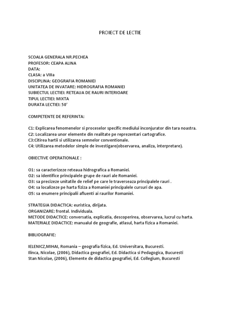 Proiect de Lectie | PDF