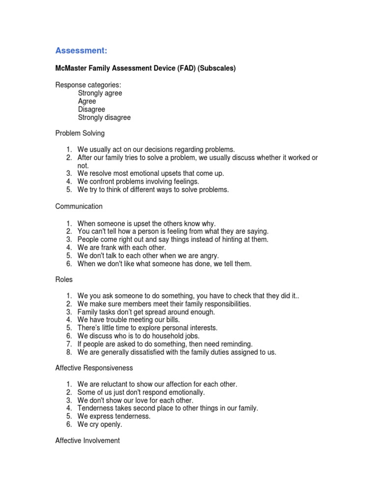 McMaster FAD Subscales | PDF | Affect (Psychology) | Psychological Concepts