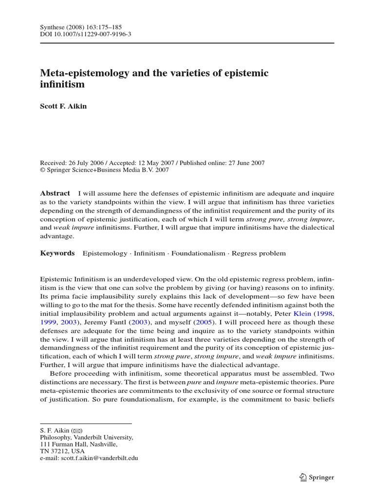 Meta-Epistemology and The Varieties of Epistemic Infinitism: Scott F ...