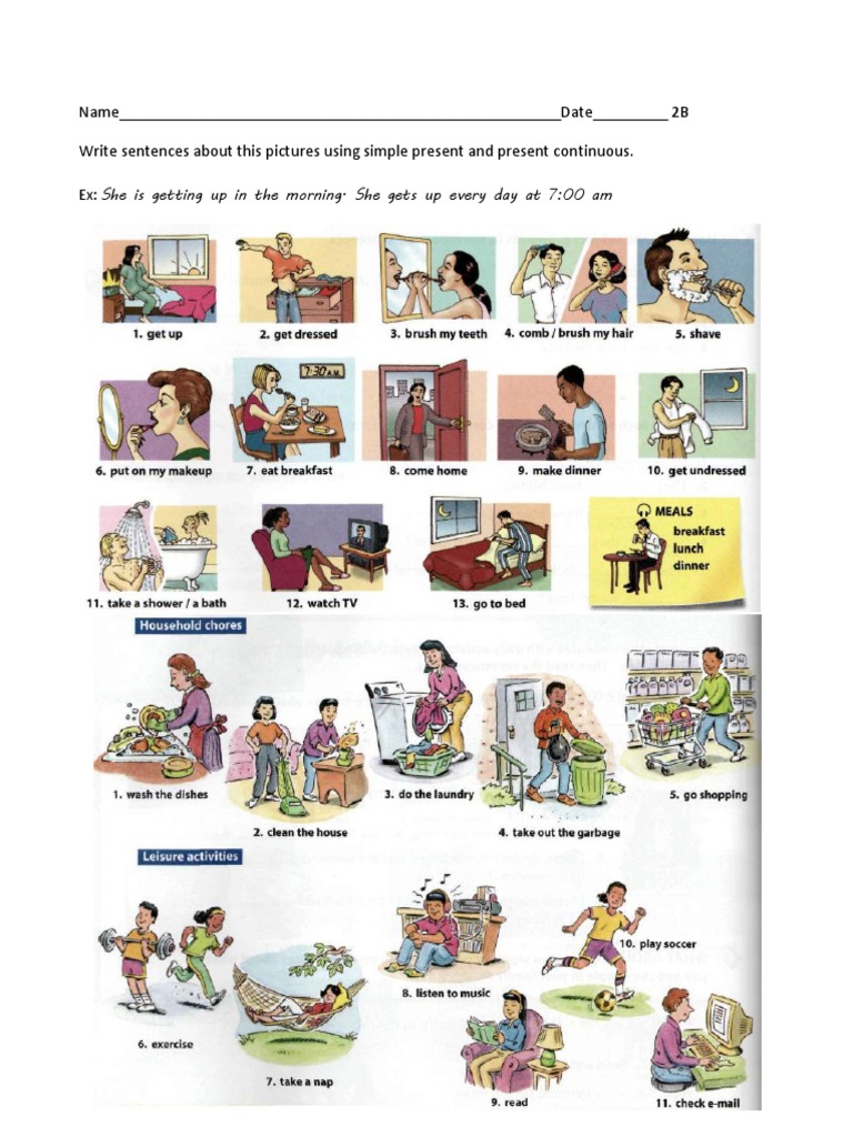 Name - Date - 2B Write Sentences About This Pictures Using Simple ...
