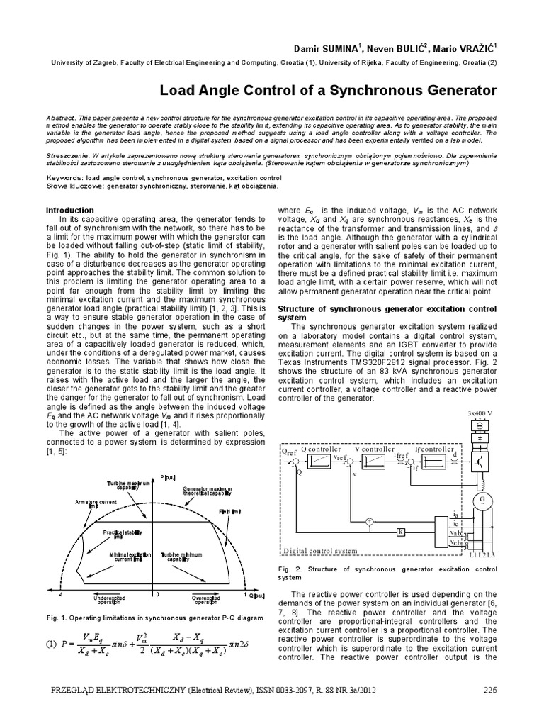Load Angle Control of A Synchronous Generator | PDF