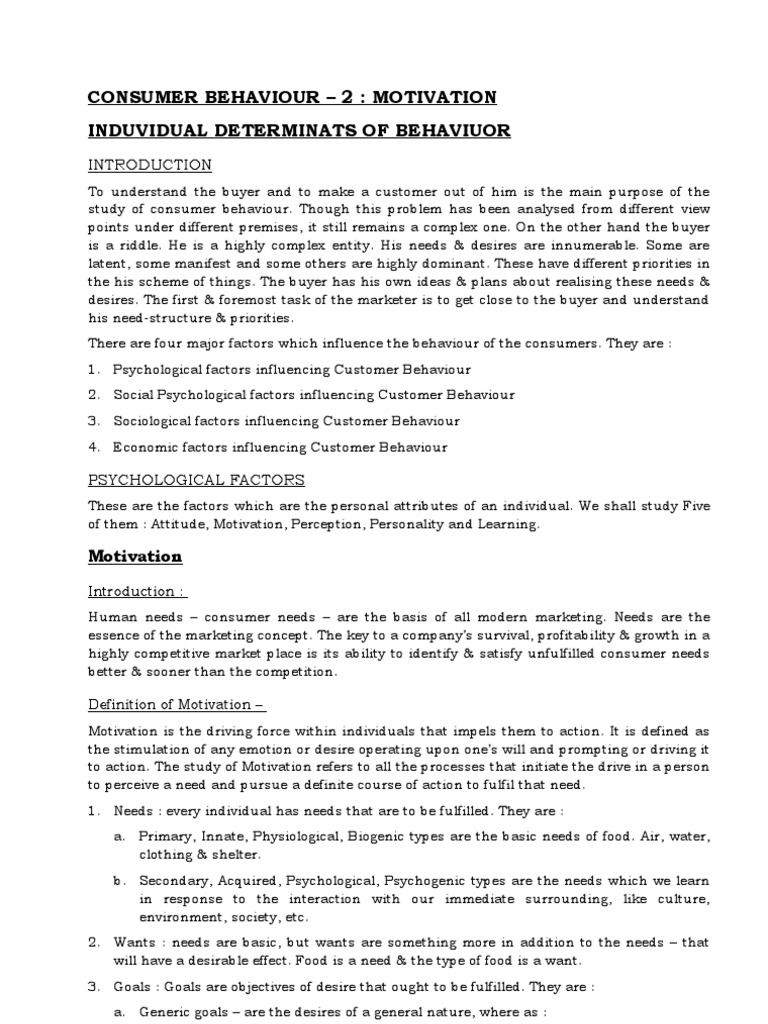 Consumer Behaviour - 2: Motivation | PDF | Motivation | Motivational