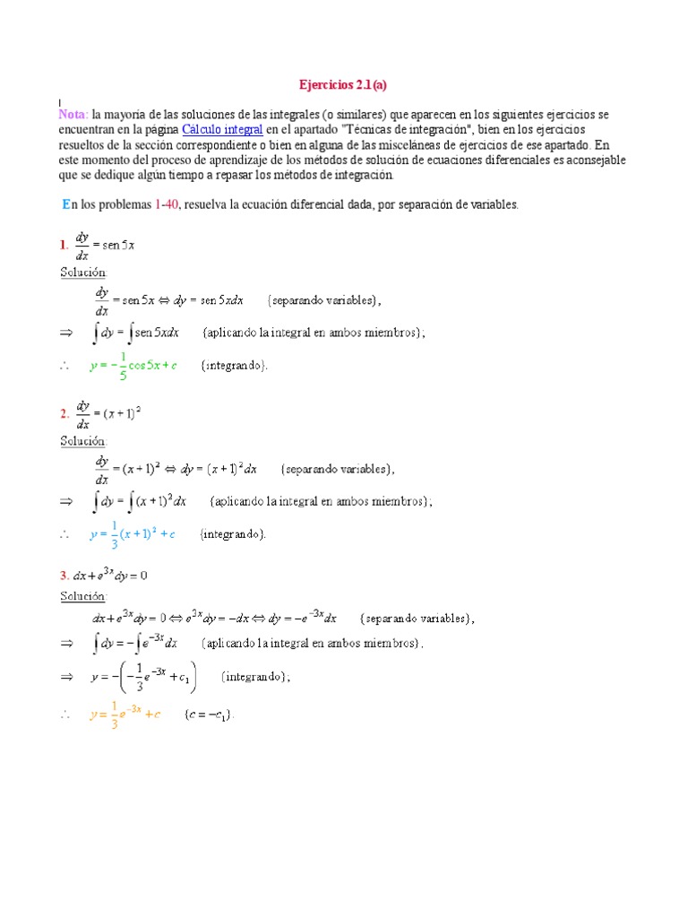 Ejercicios Resueltos Variables Separables 1 | PDF